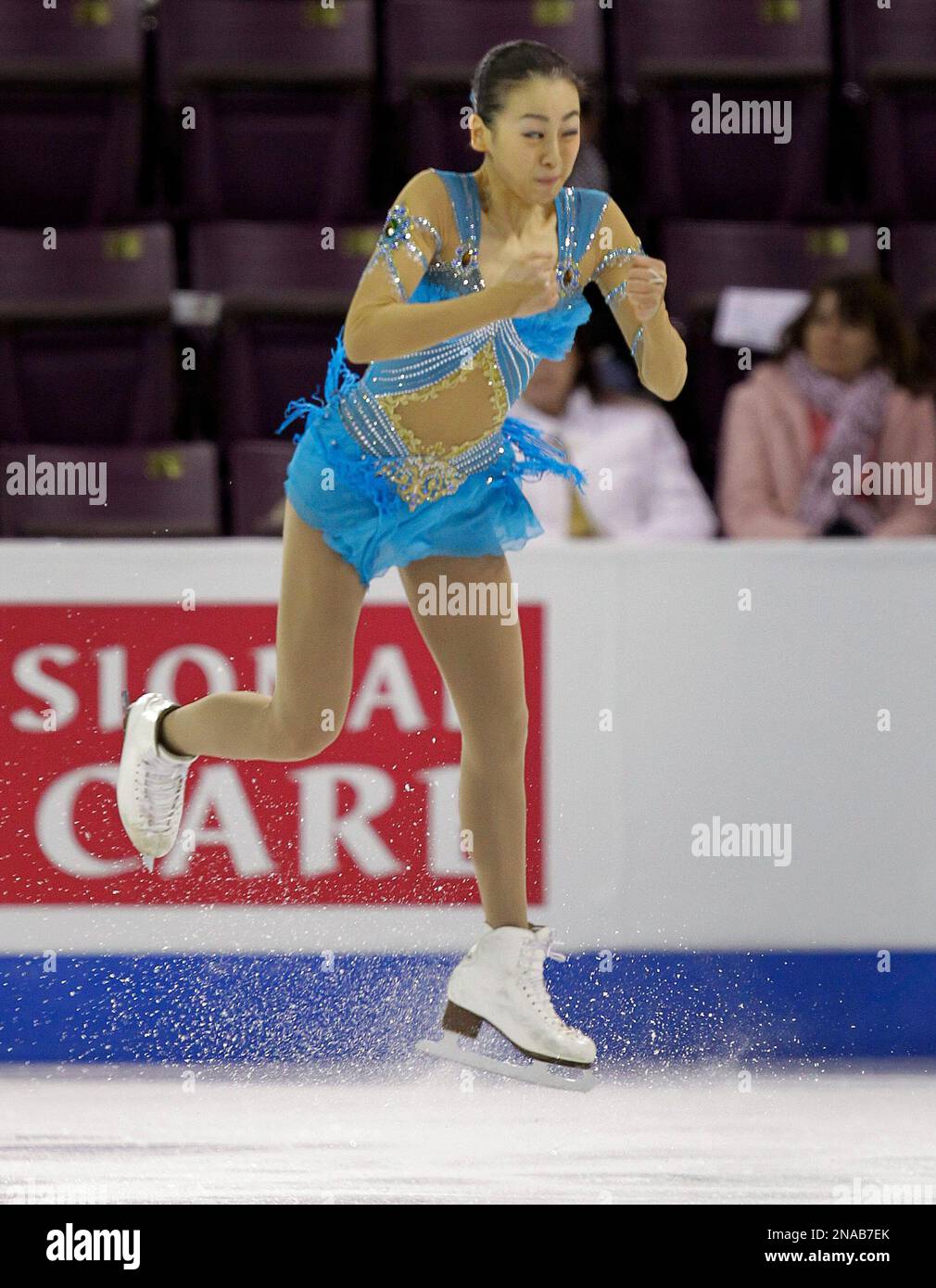 Japan's Mao Asada lifts up off the ice while competing in the women's ...