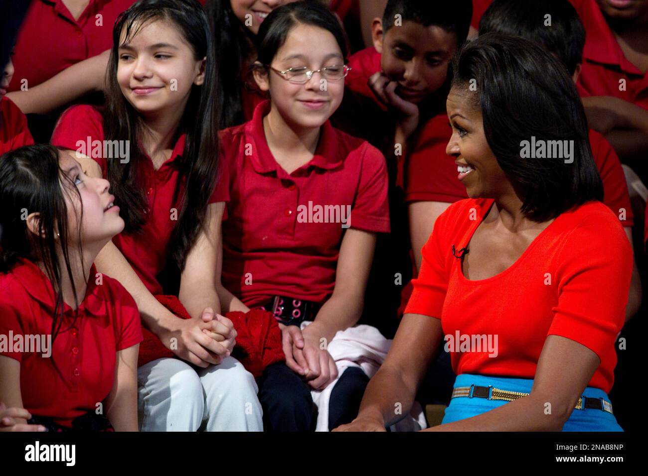 First lady Michelle Obama visits the with students from Nancy Moseley ...