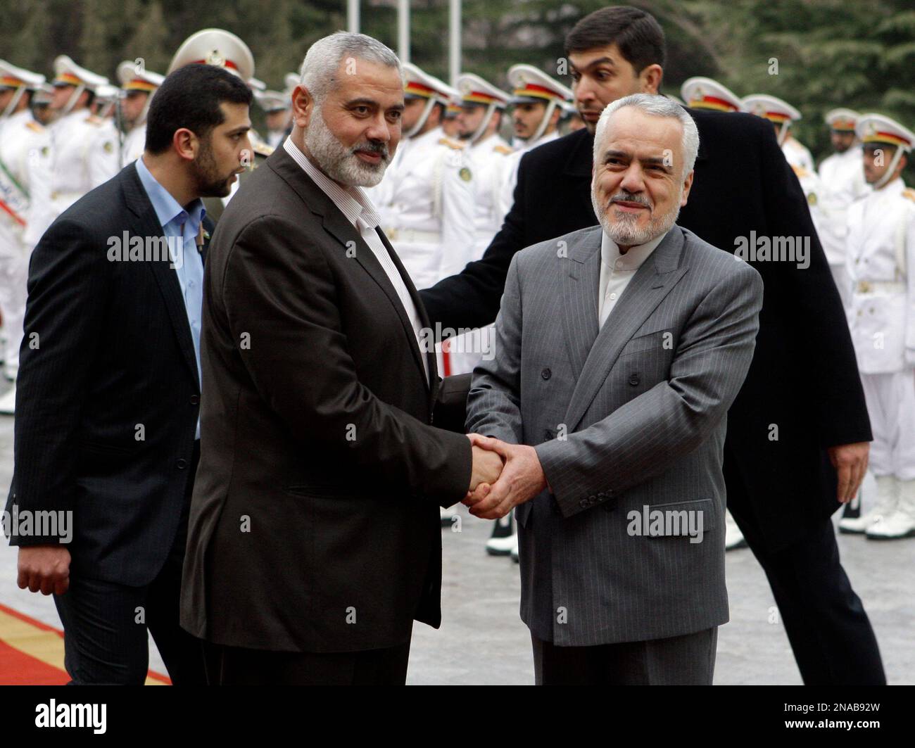 Hamas Prime Minister of Gaza Ismail Haniyeh, left, and Iranian Vice ...