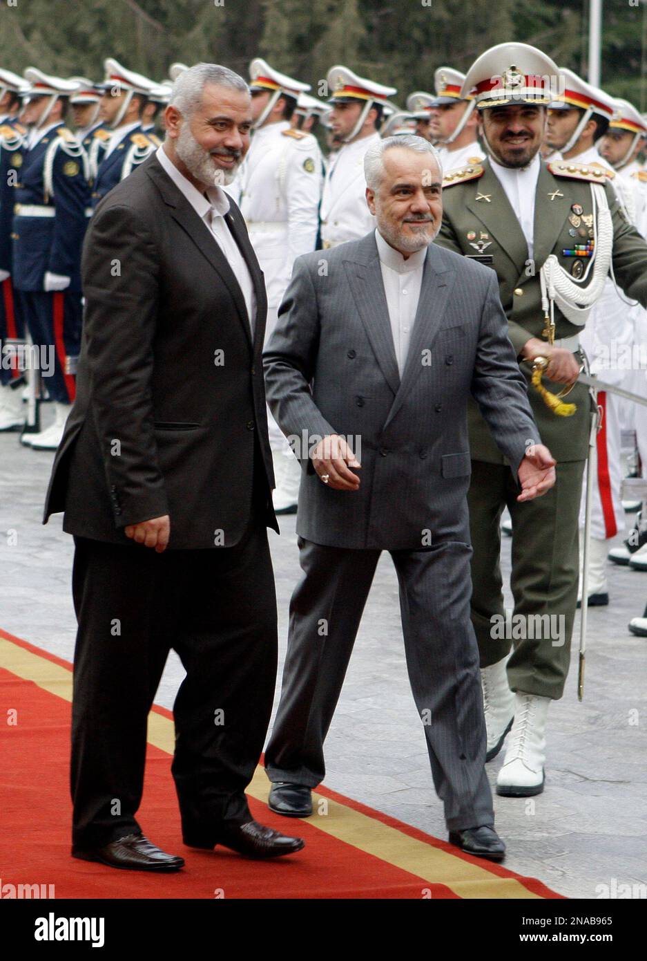 Iranian Vice-President Mohammad Reza Rahimi, right, welcomes Hamas ...