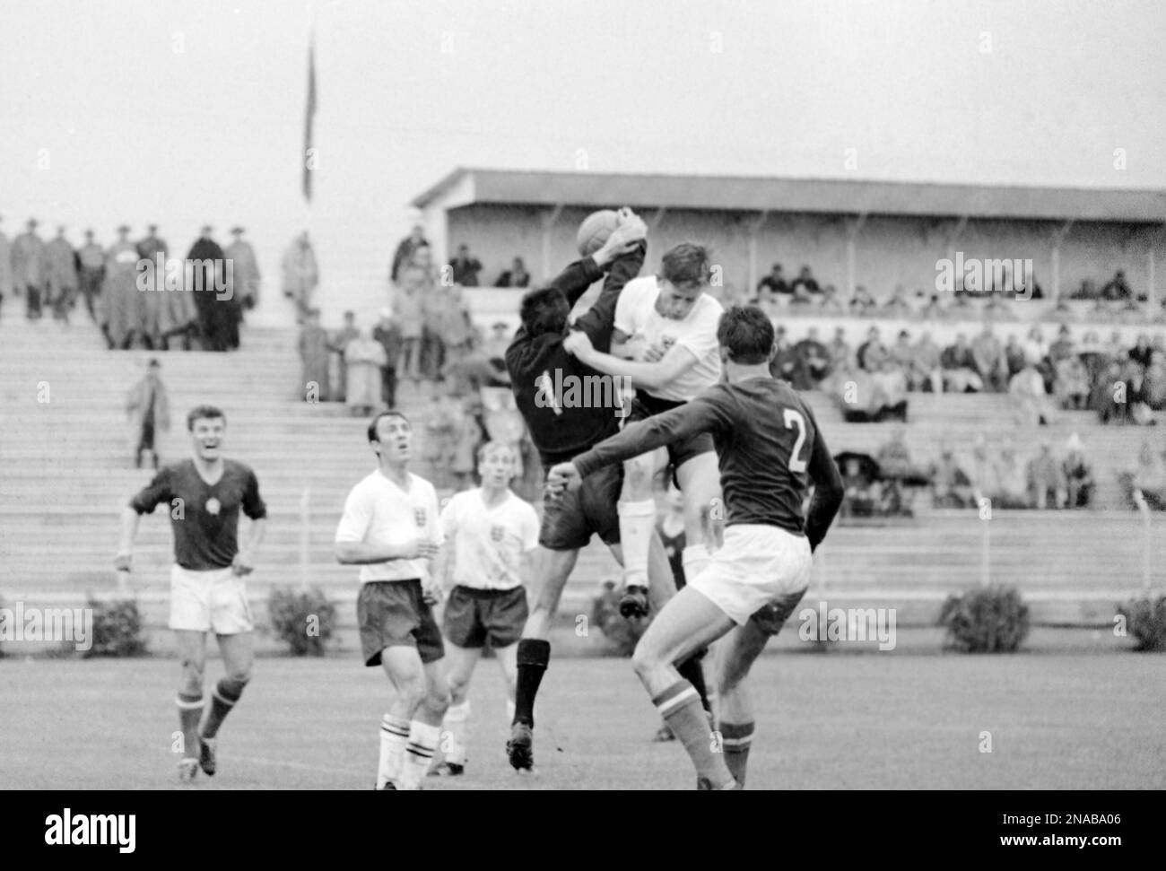 England centre-forward Gerald Hitchens, known as Gerry Hitchens, leaps ...