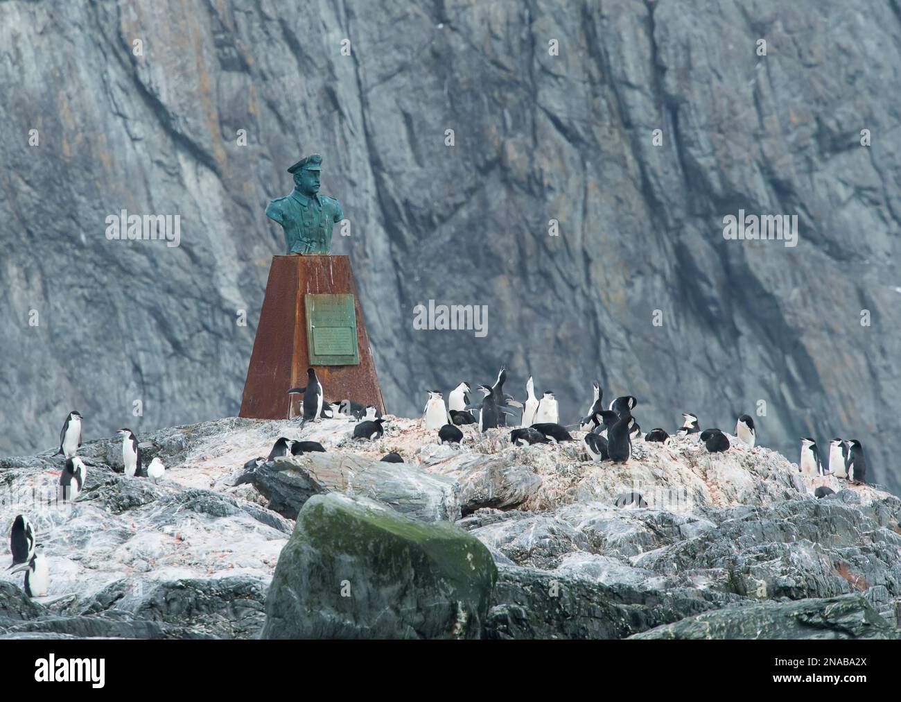 Ernest Shackleton bust on Elephant Island with penguins; Shetland ...