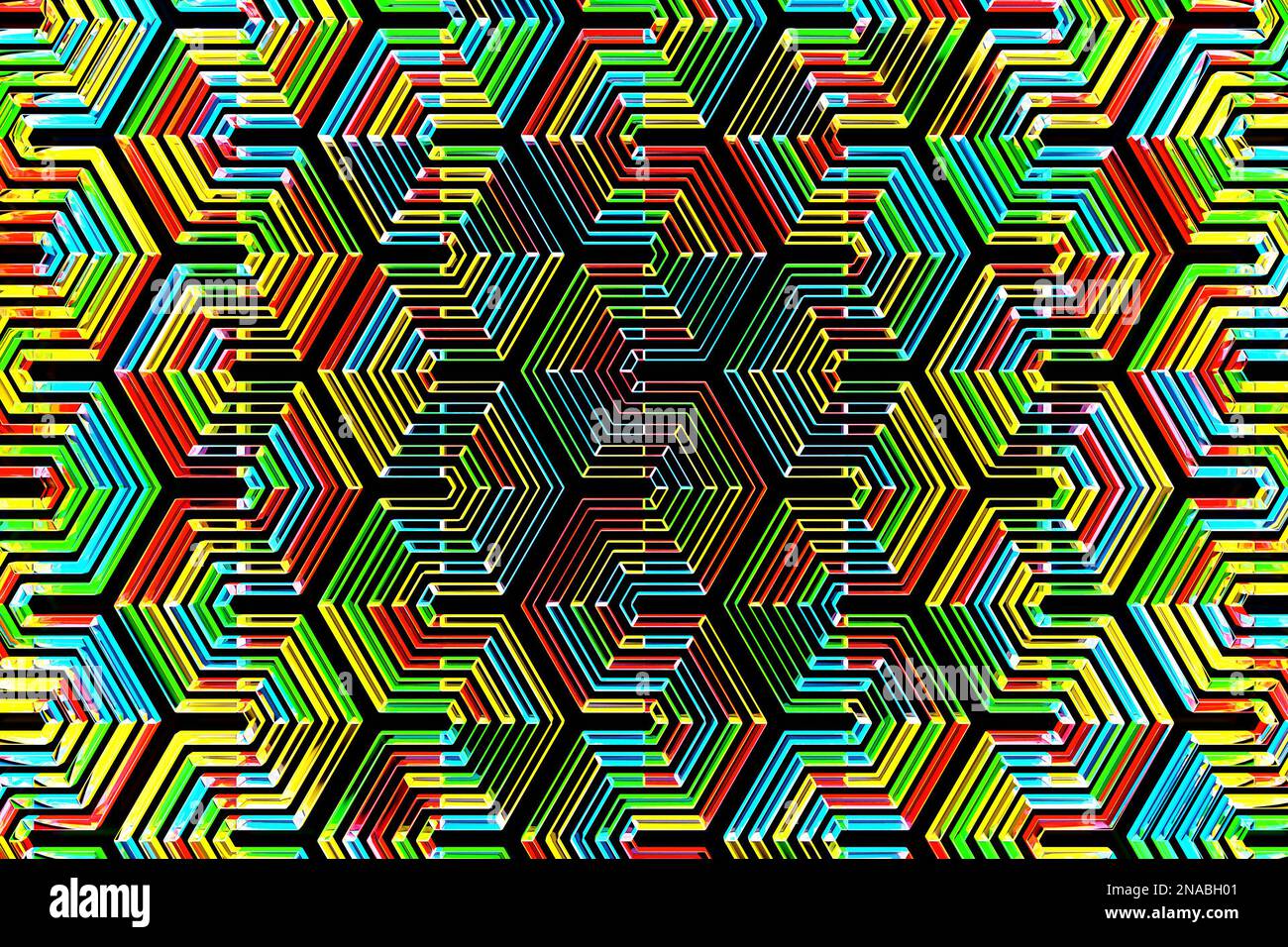 3D rendering. Colorful pattern of cubes of different shapes ...