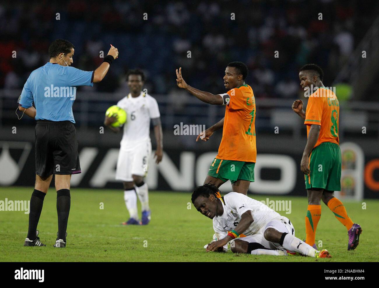 Zambia's captain Christopher Katongo holds up two fingers to indicate ...