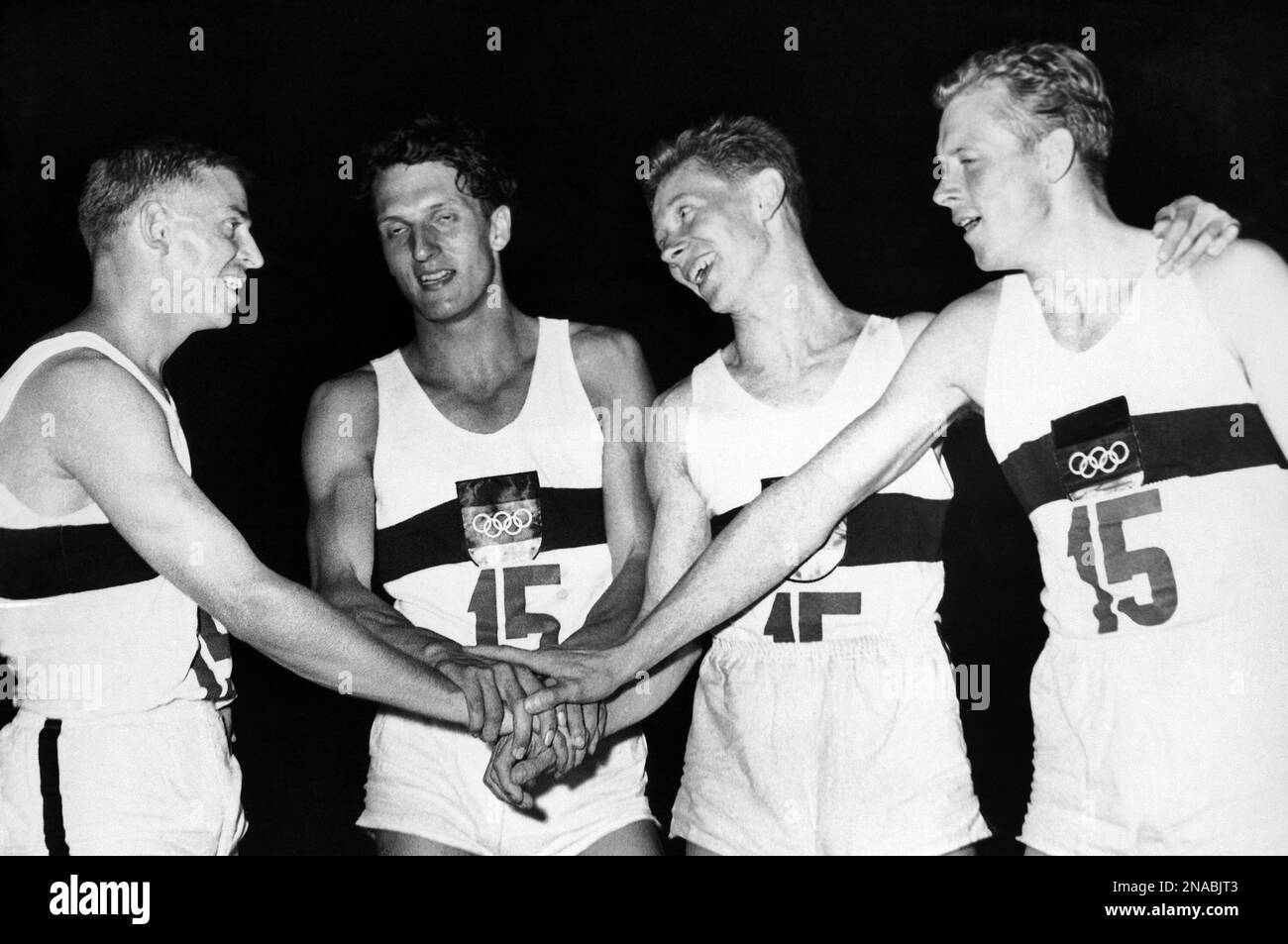 Members of the German 4 x 100 meters relay team, from left to right ...