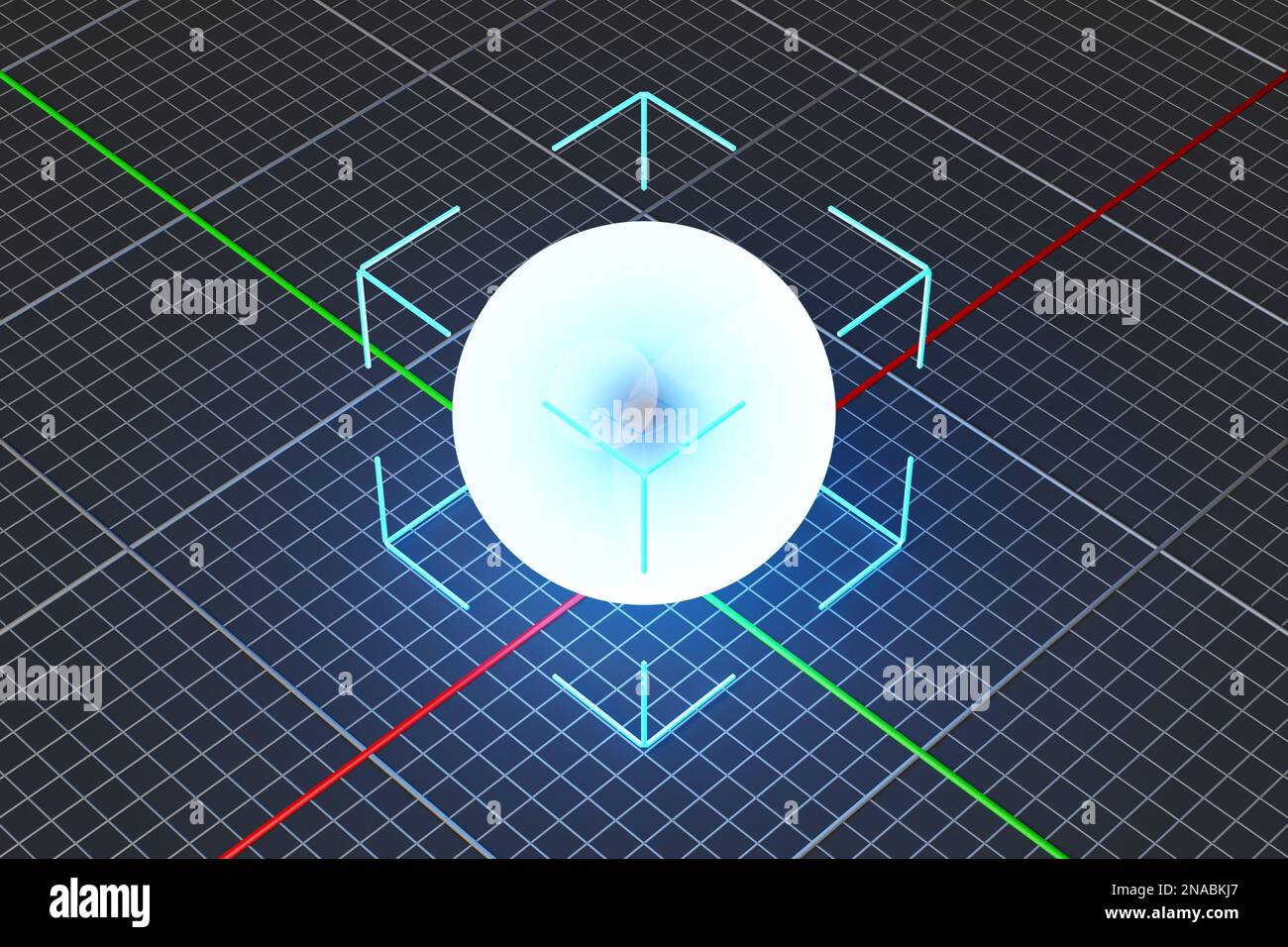 white glowing ball on plane with 80s style retro computer game ...