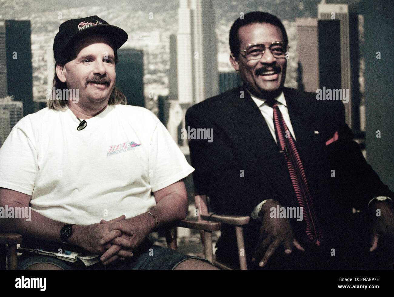 Truck driver Reginald Denny, left, appears on the “CBS This Morning ...