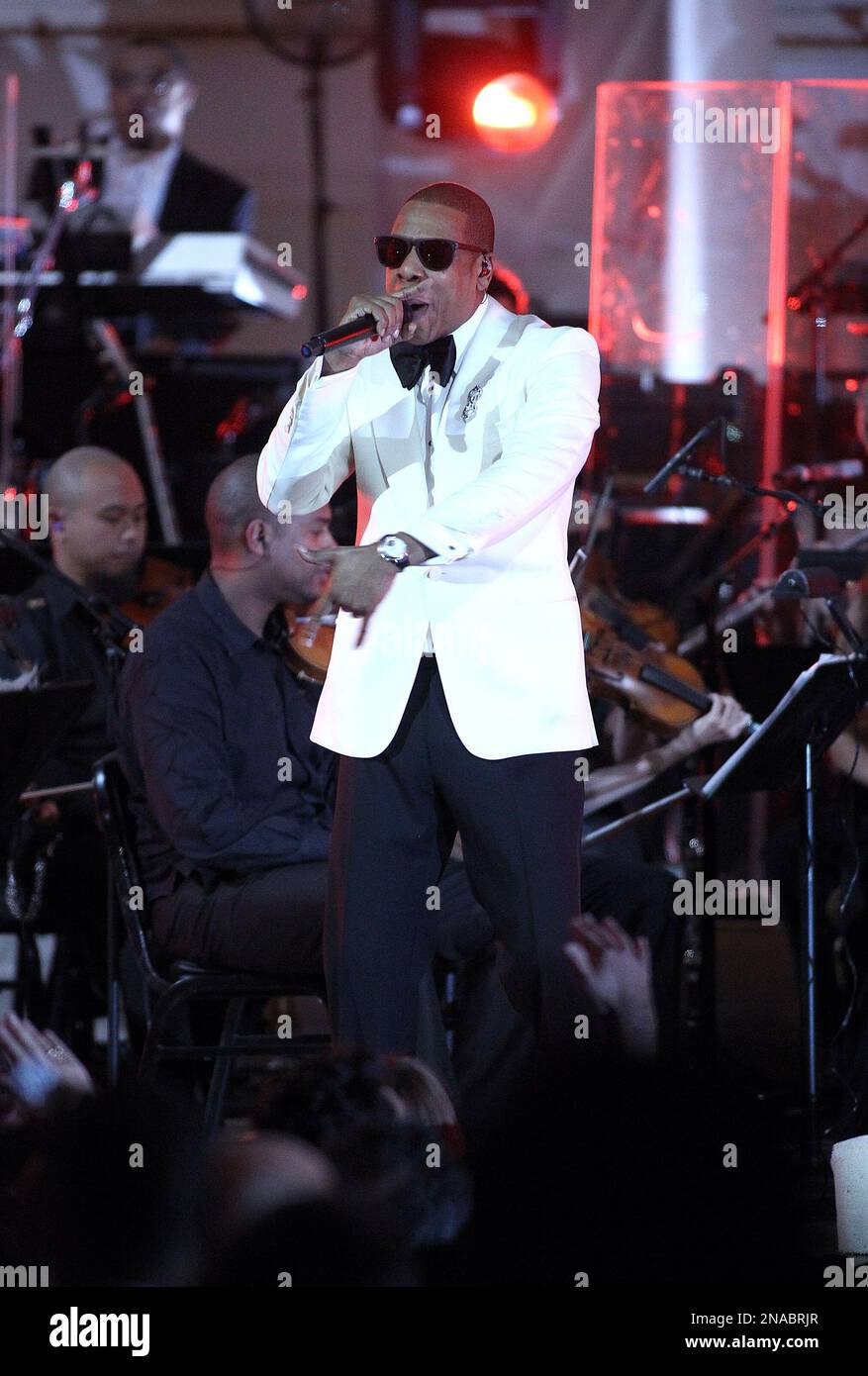 Rapper Shawn " Jay-Z" Carter is seen performing on stage at the Jay-Z ...