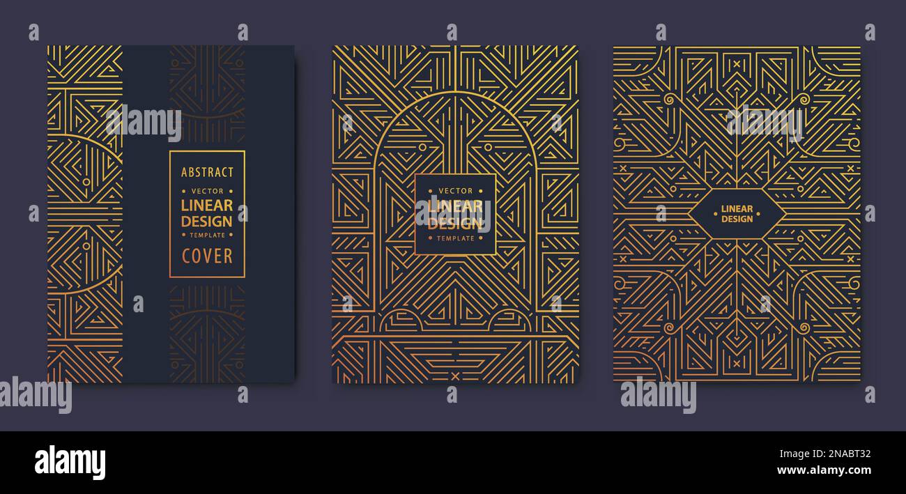 Set of vector art deco, gatsby golden covers. Creative design templates ...