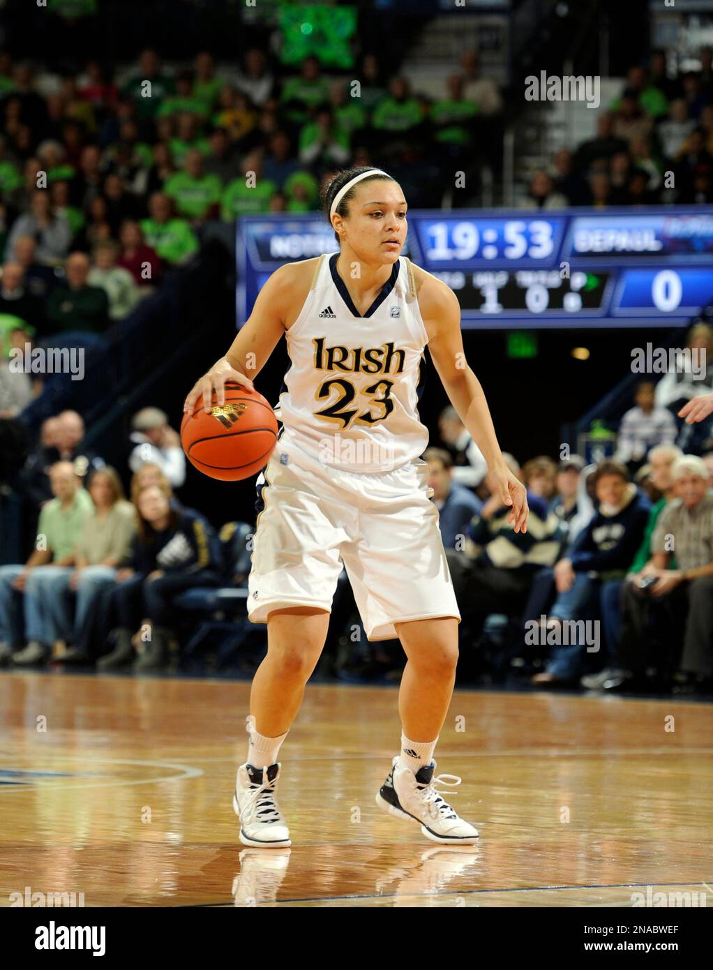 Notre Dame guard Kayla McBride heads up court during actgion with ...