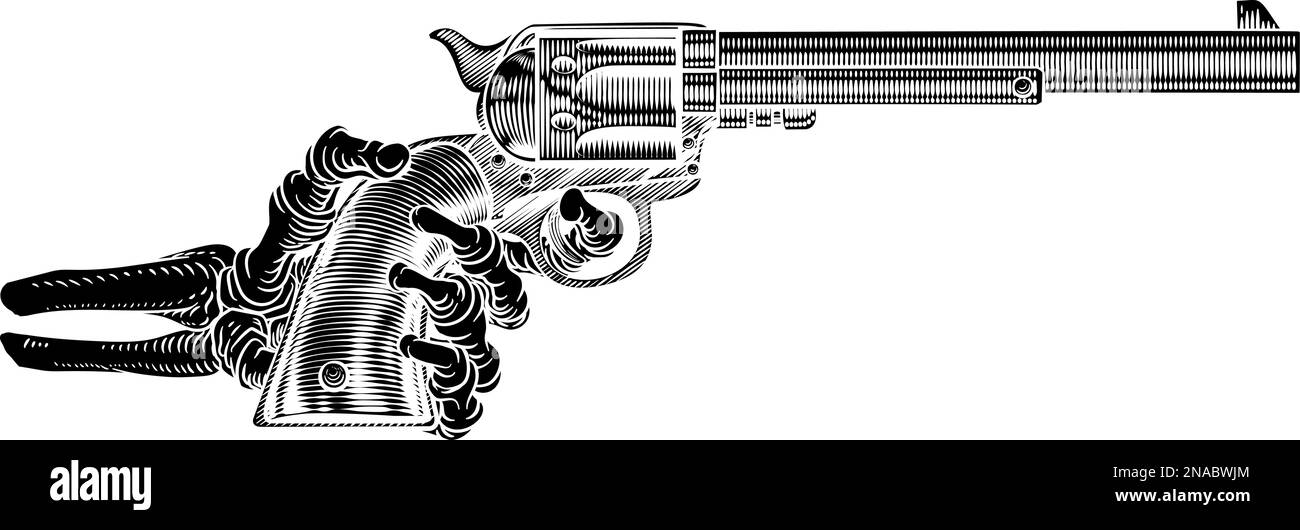 Skeleton Hand Western Cowboy Gun Pistol Woodcut Stock Vector Image ...