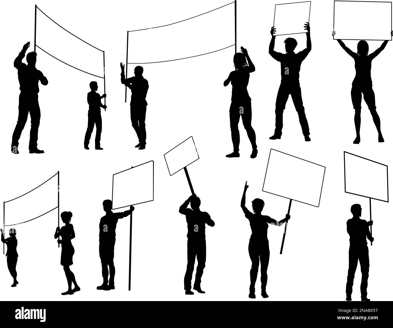 Protest Rally March Banner Sign Silhouette People Stock Vector Image ...