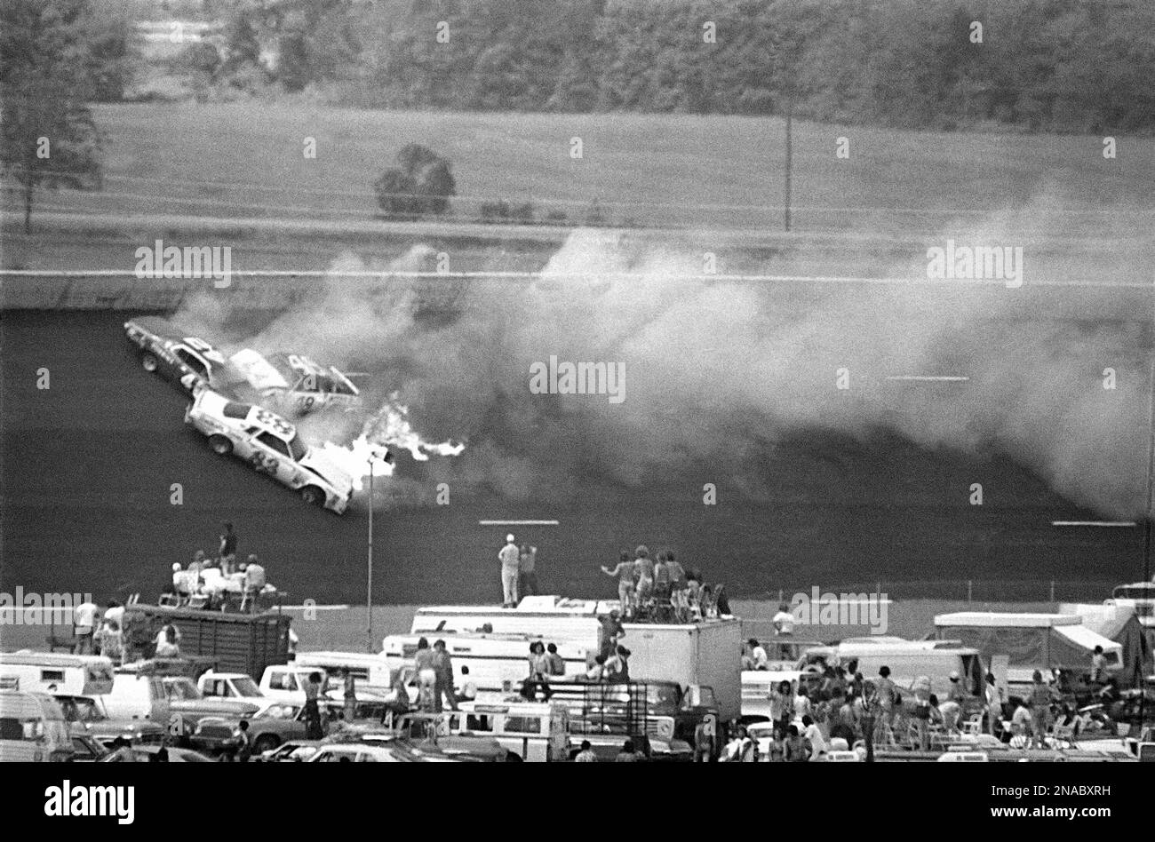 Flames shoot from underneath the race car of Ramo Scott (83), May 4 ...