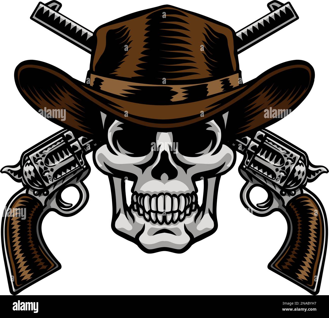 Cowboy Hat Pistols Skull Pirate Cross Bones Stock Vector Image & Art ...
