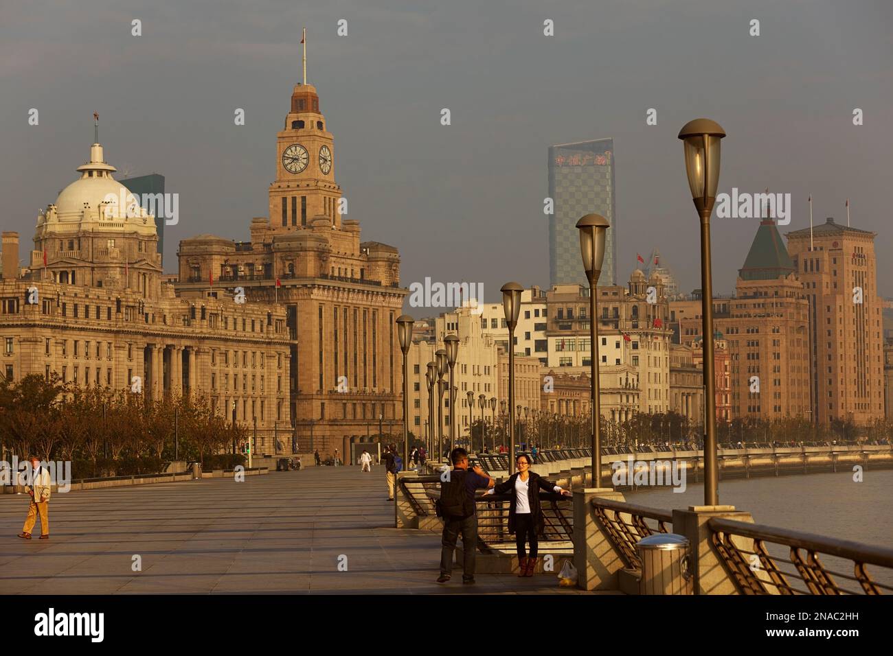 A view of The Bund in early morning sunlight, the historical district ...