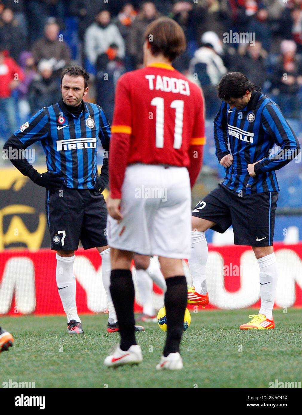 Inter Milan forward Giampaolo Pazzini, left, and Inter Milan Argentine ...