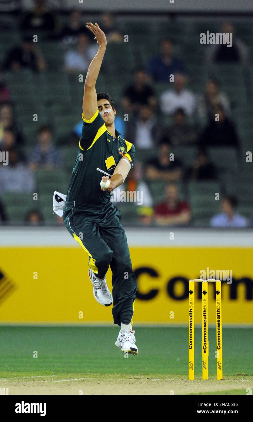 Australia's Mitchell Starc bowling during their one day international ...