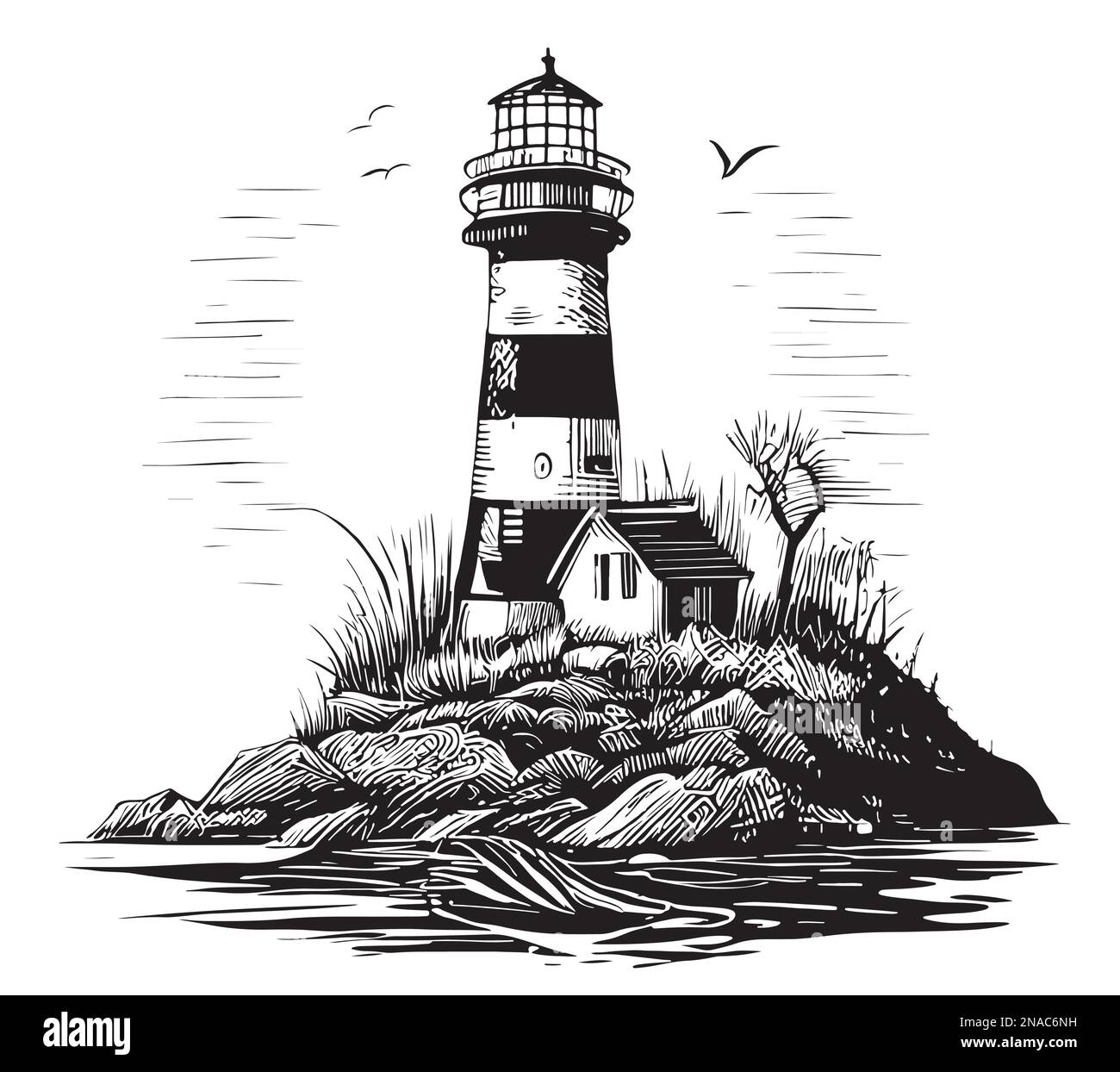 Lighthouse on the seashore sketch hand drawn illustration Stock Vector ... Lighthouse on the seashore sketch hand drawn illustration Stock Vector ...