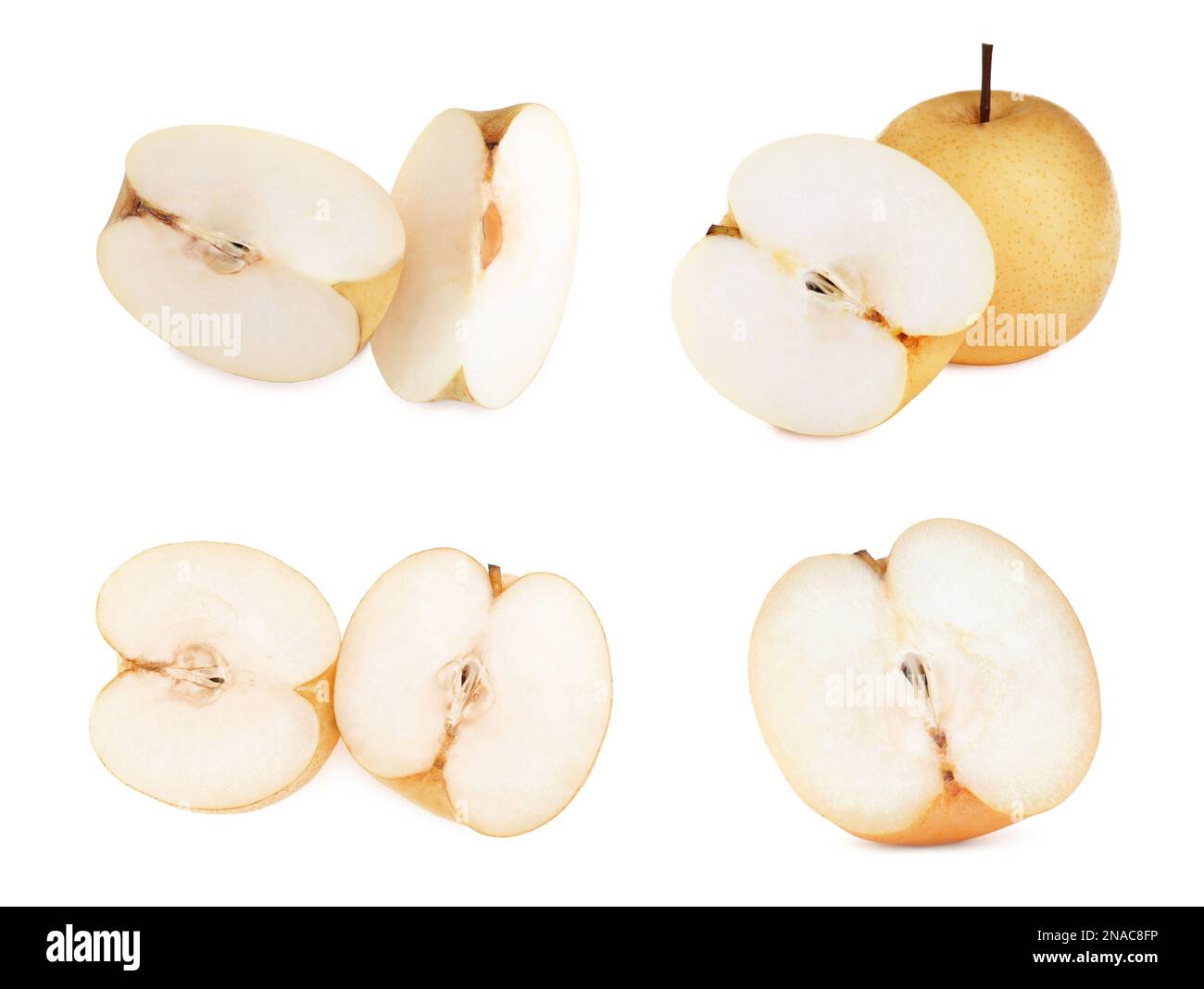 Set with fresh ripe apple pears on white background Stock Photo - Alamy