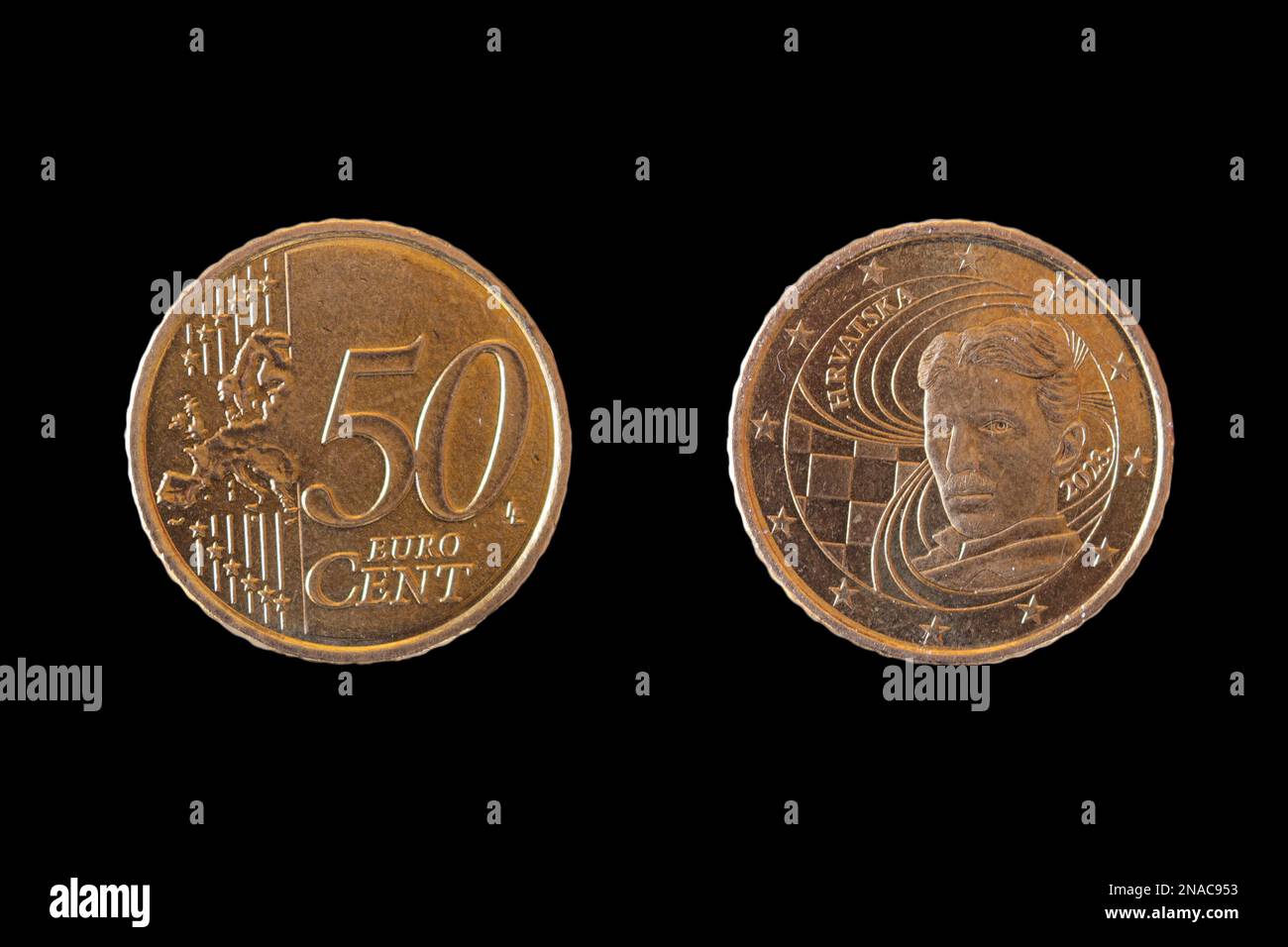 Croatian 2023. euro cent coin obverse and reverse, depicting Nikola ...