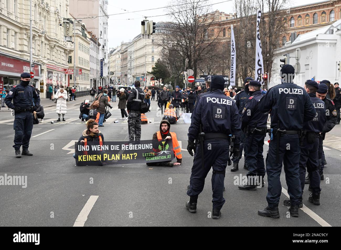 Vienna, Austria. 13th February 2023. Street blockade of the last ...