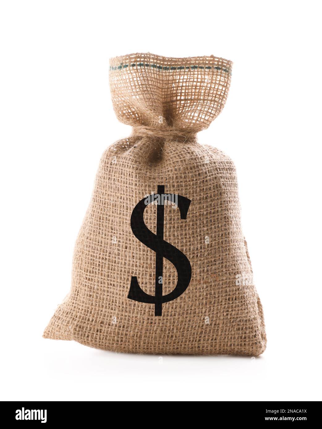 Burlap bag with dollar sign on white background Stock Photo - Alamy
