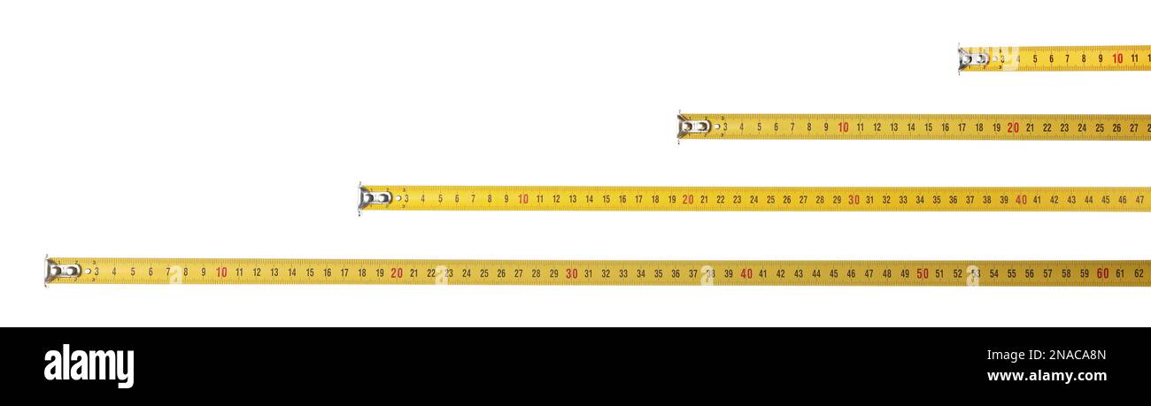 Set with measuring tapes on white background, banner design Stock Photo ...