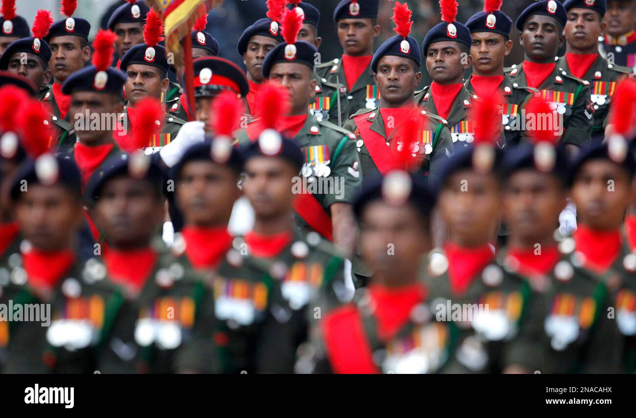 Sri Lanka army soldiers march during a parade celebrating Sri Lanka's ...