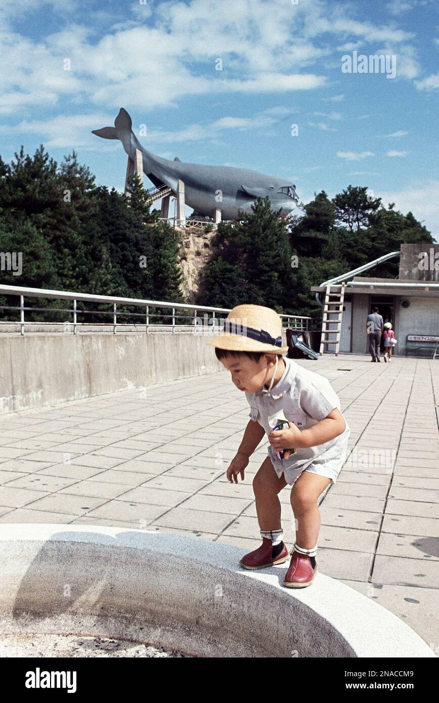 The whale-shaped pavilion is shown in the background at Shimonoseki ...