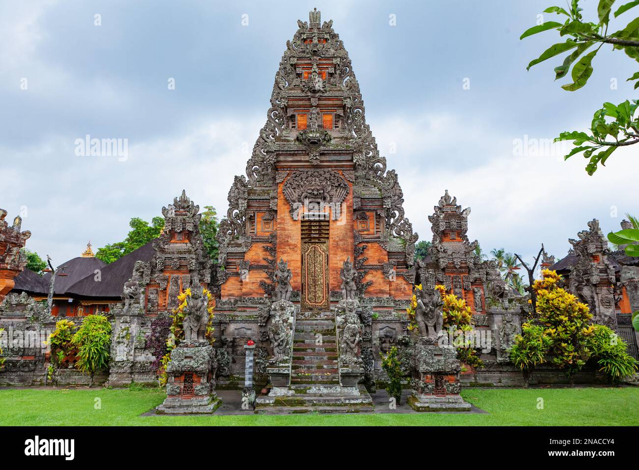 Details of traditional balinese hindu temple. Entrance gate with door ...