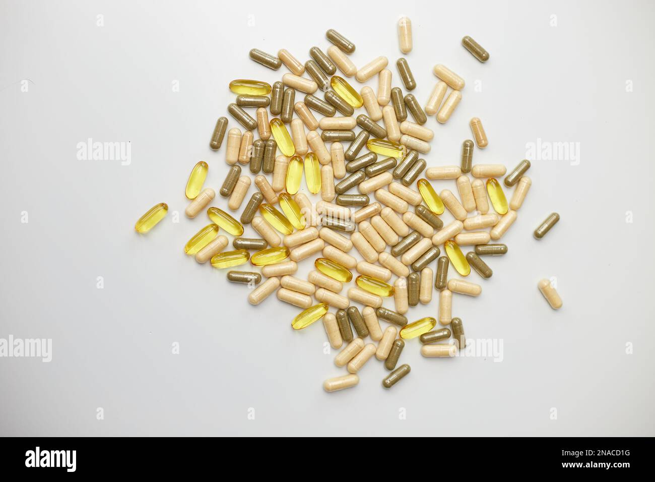 Flat lay, top view Different pharmaceutical medicine pills, tablets and ...