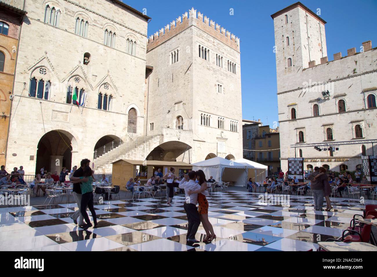 Tango dancing contest in the town square in Todi, Umbria, Italy.; Todi ...