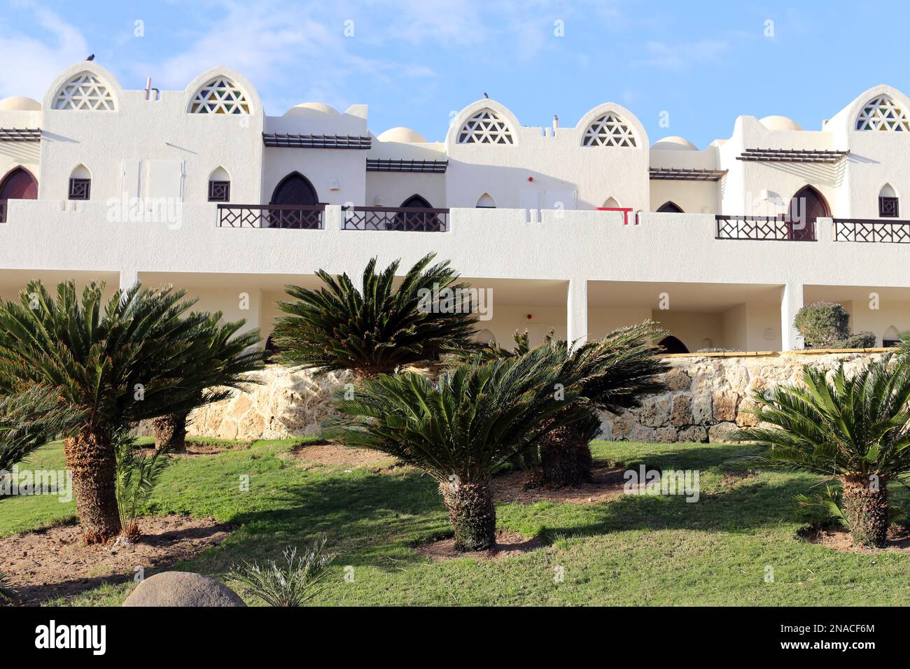 hotel area with palm trees landscape design Stock Photo - Alamy