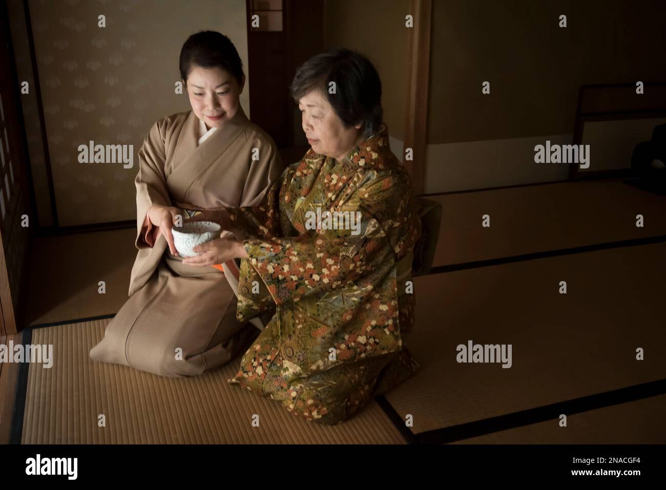 Traditional Japanese tea ceremony on the island of Miyajima. The ...