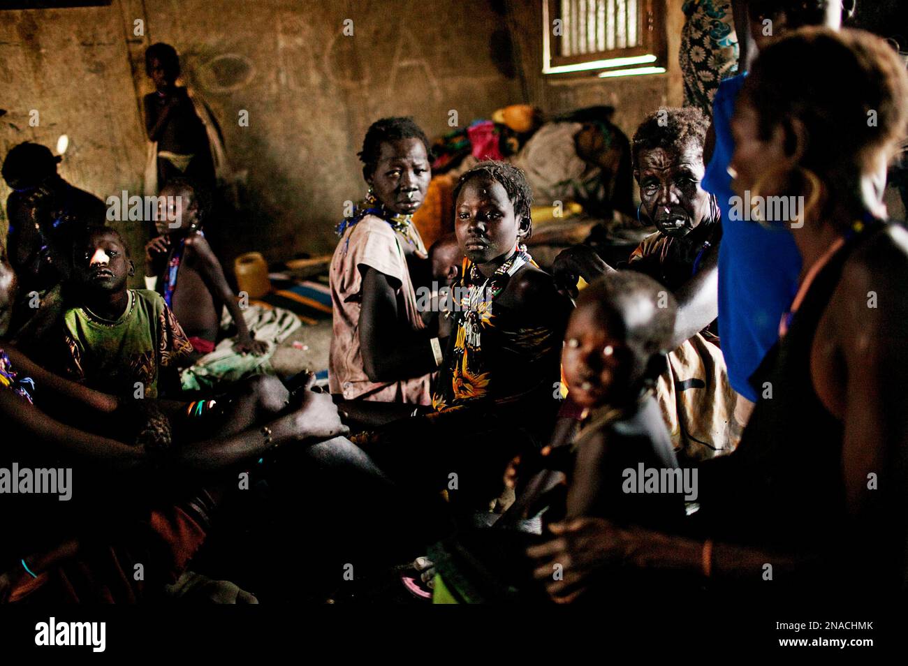 Displaced women from the Murle tribe take shelter in a primary school ...