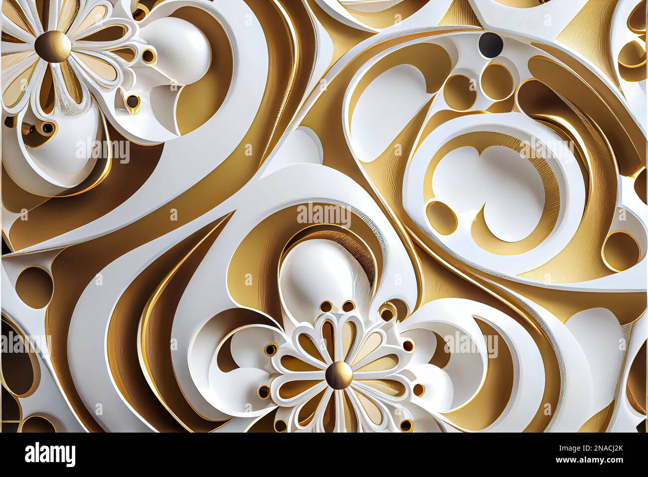 Golden, Abstract parametric drawings and geometries in gold with white ...