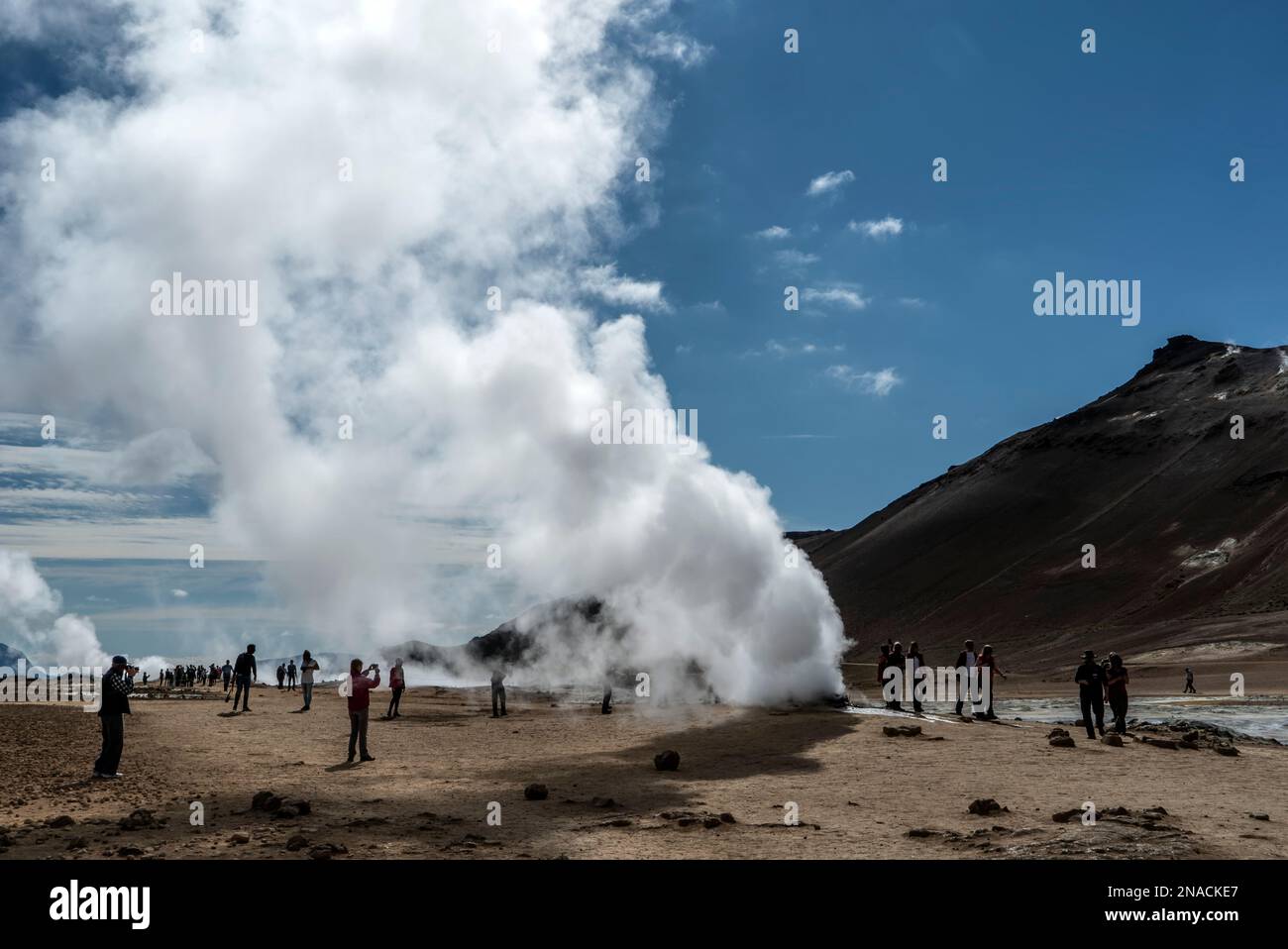 Visitors to Lake Myvatn, one of the most geologically active areas in ...
