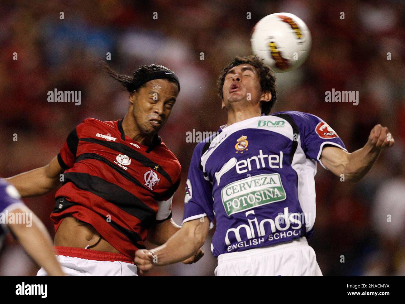 Ronaldinho of Brazil's Flamengo, left, and Rony Jimenez of Bolivia's ...
