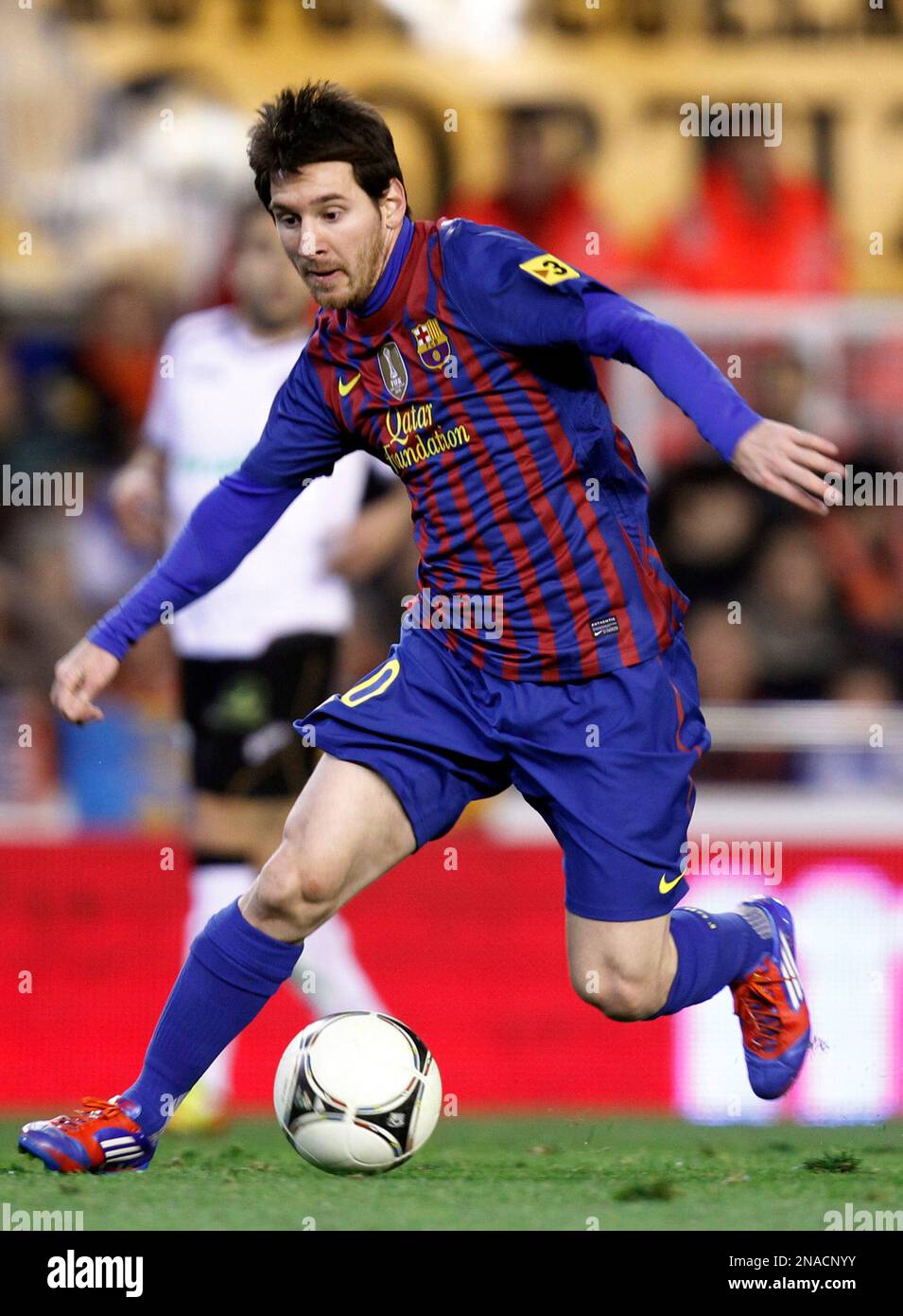 Barcelona's Lionel Messi from Argentina , drives the ball during their ...