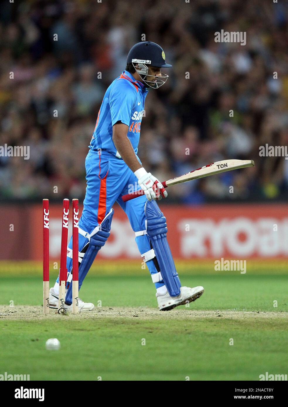 Indian cricket player Rohit G Sharma walks off the field after he is ...