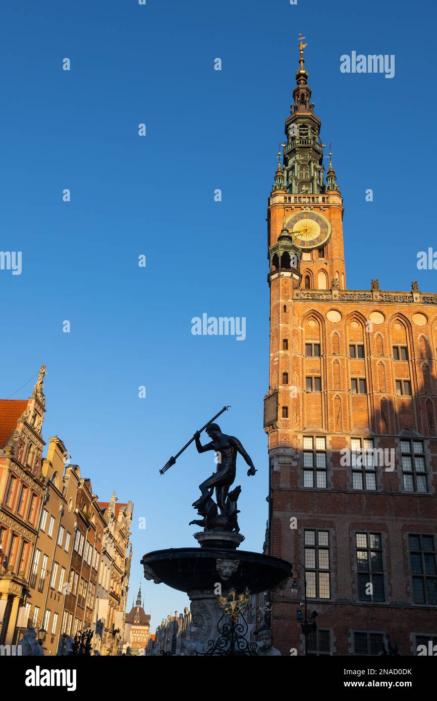 Poland, Gdansk, Old Town, Main Town Hall and Neptune Fountain at ...