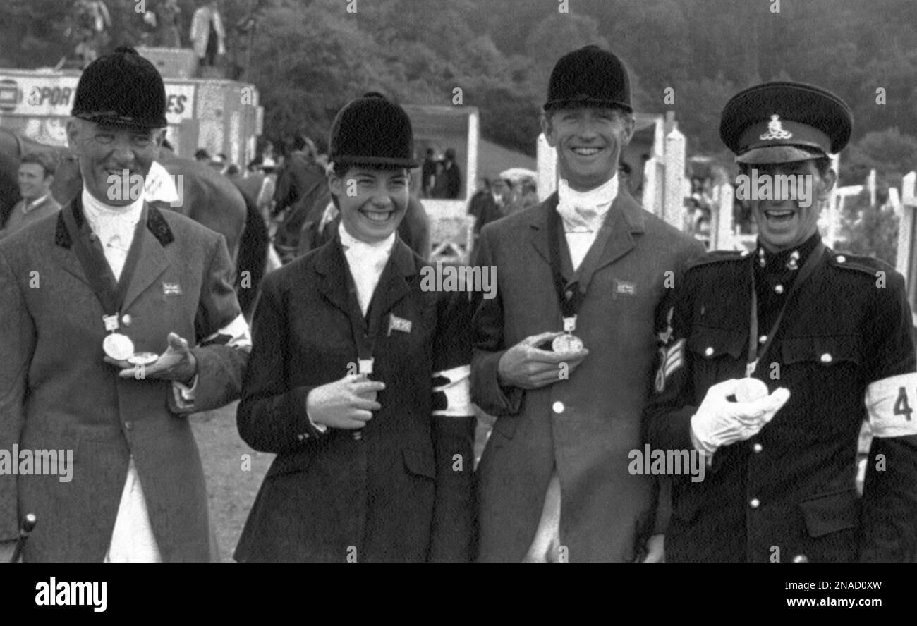 Members of Great Britain's championship equestrian team display their ...