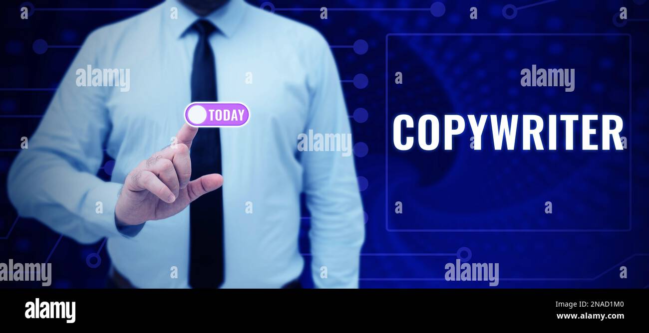 Conceptual caption Copywriter, Business showcase writing the text of ... Conceptual caption Copywriter, Business showcase writing the text of ...