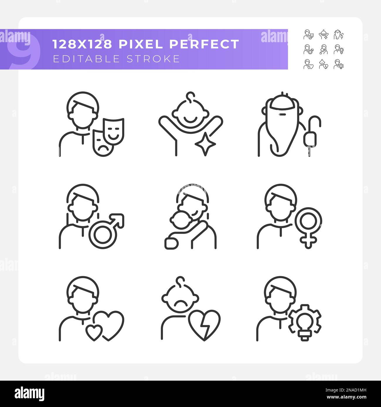 Personal characteristics pixel perfect linear icons set Stock Vector ...