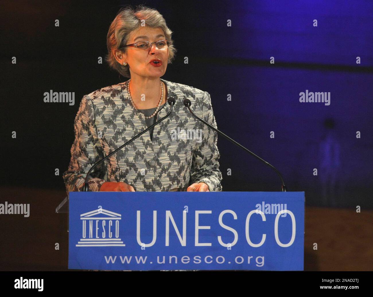 UNESCO Director General Irina Bokova, delivers a speech, on Monday Jan ...