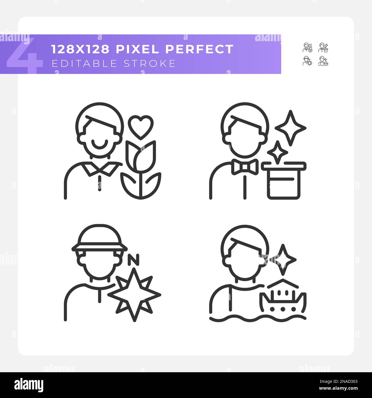 Male archetypes pixel perfect linear icons set Stock Vector Image & Art ...