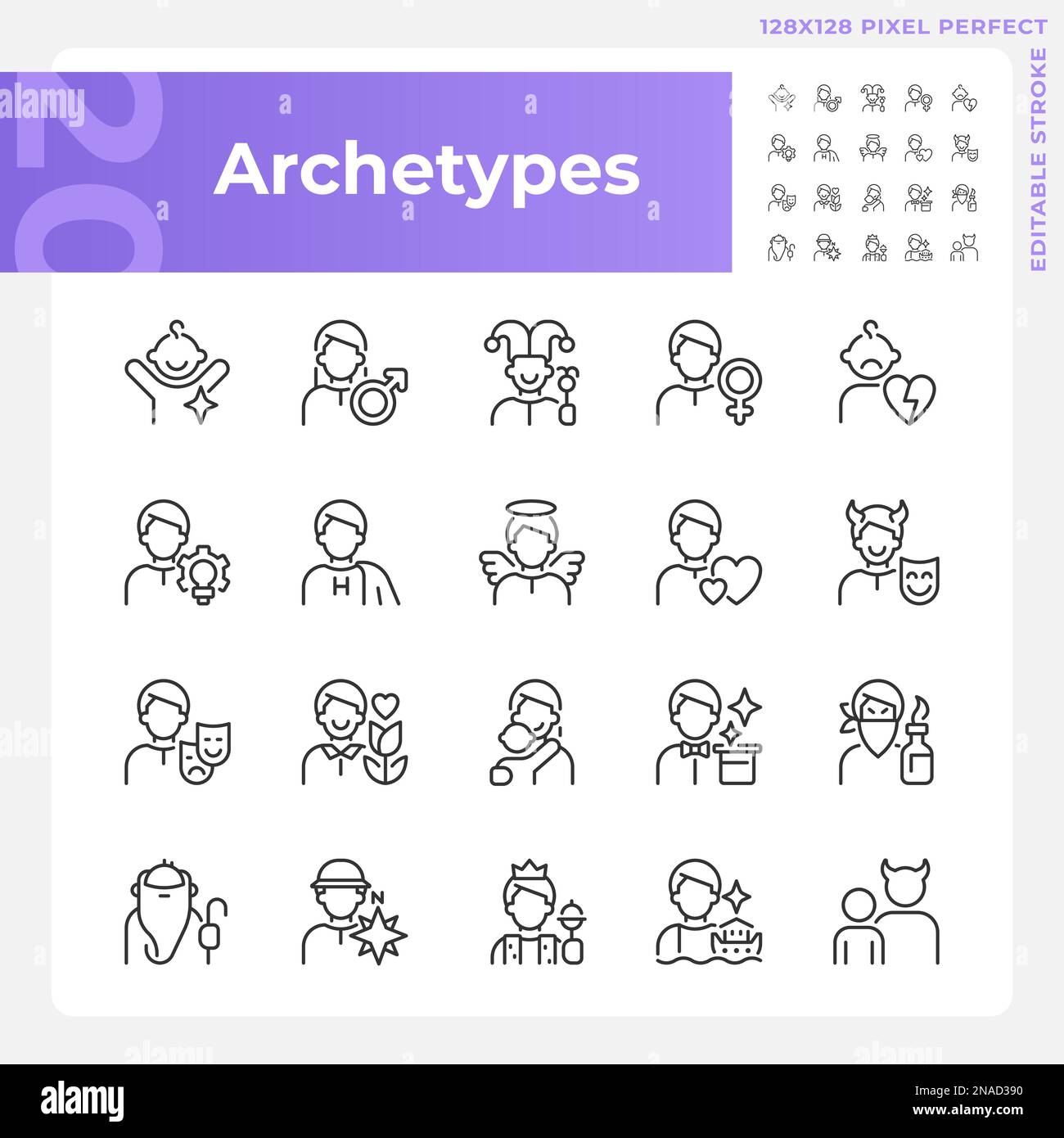 Character archetypes pixel perfect linear icons set Stock Vector Image ... Character archetypes pixel perfect linear icons set Stock Vector Image ...