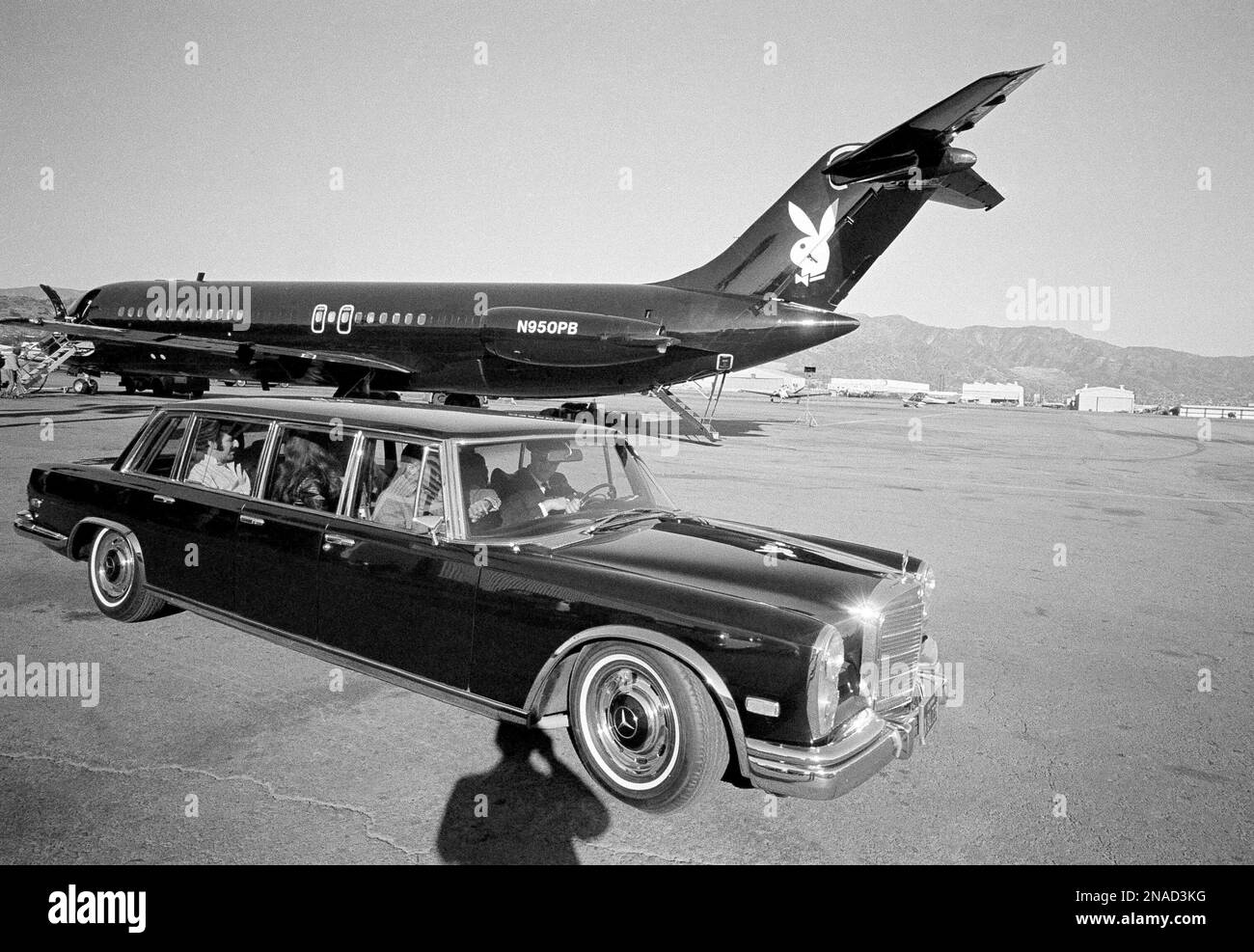 Hugh Hefner leaves in his Mercedes Benz limousine, March 17, 1970 ...