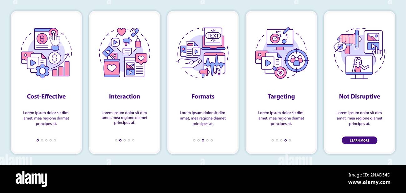 Social media advertising benefits onboarding mobile app screen Stock ... Social media advertising benefits onboarding mobile app screen Stock ...
