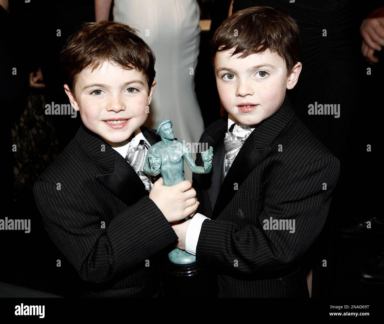 Connor, right, and Brady Noon pose backstage with the award for ...